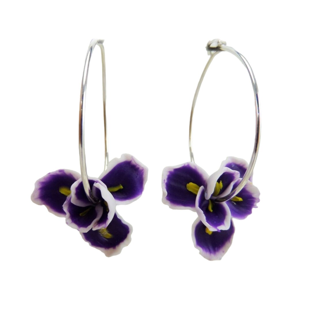 Purple Iris Hoop Earrings Sterling Silver or Gold Filled | Iris Flower Jewelry | February Birth ...