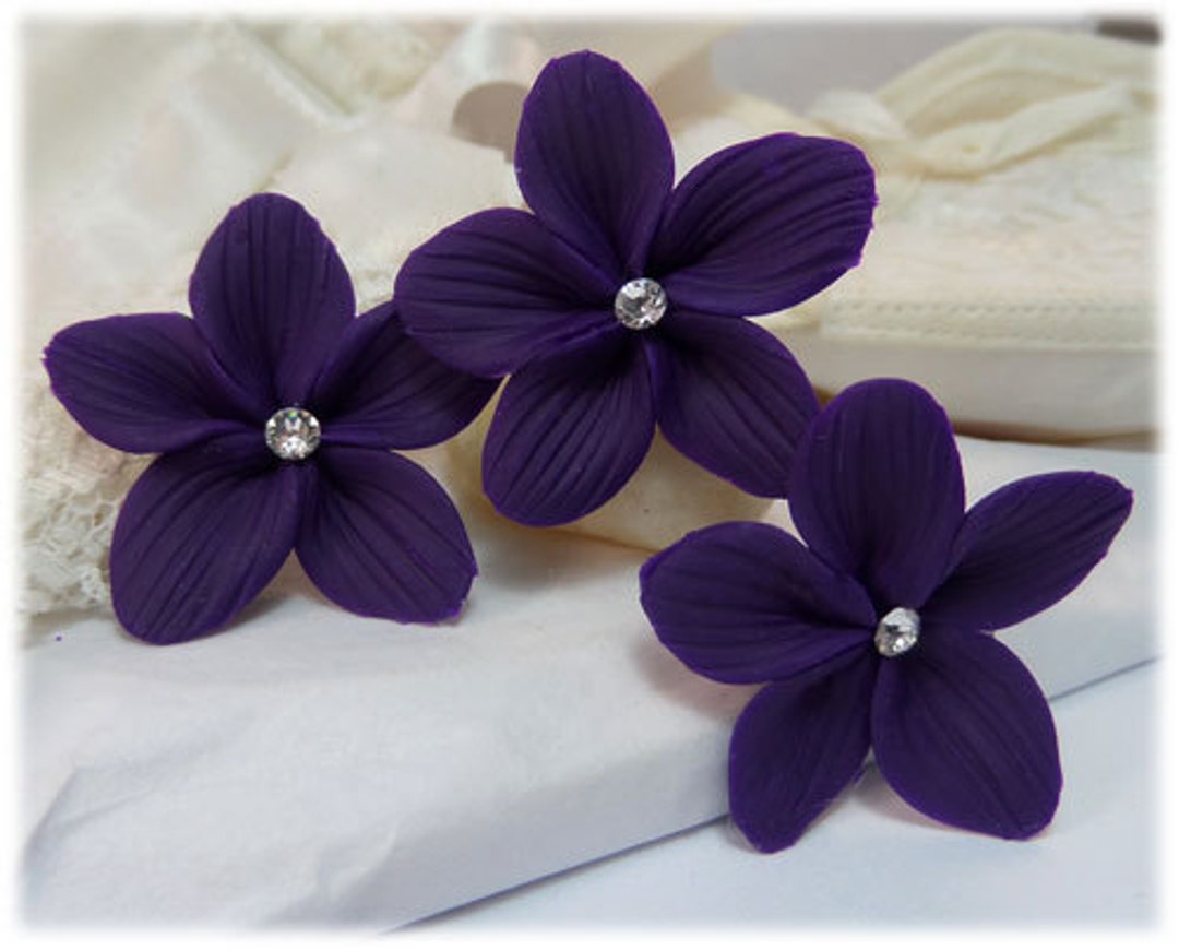 Purple Hair Flowers Purple Flower Hair Pins Purple Wedding Etsy