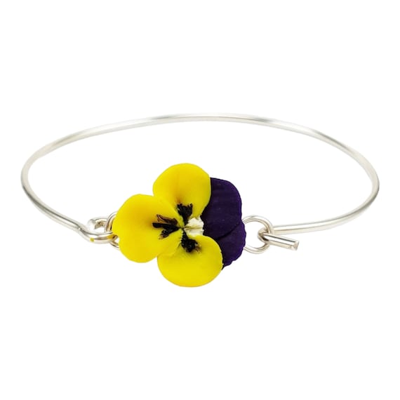 Yellow Purple Pansy Sterling Silver Bangle Bracelet Pansy Jewelry Johnny Jump up Flower Accessory Johnny Jump up Bracelet Etsy