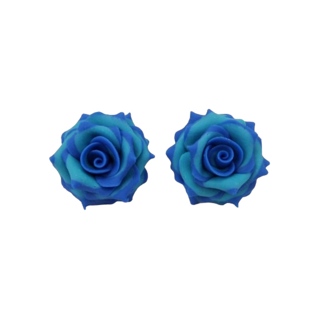 Blue Rose Stud Earrings or Clip Ons: Hand Sculpted Clay Flower ...