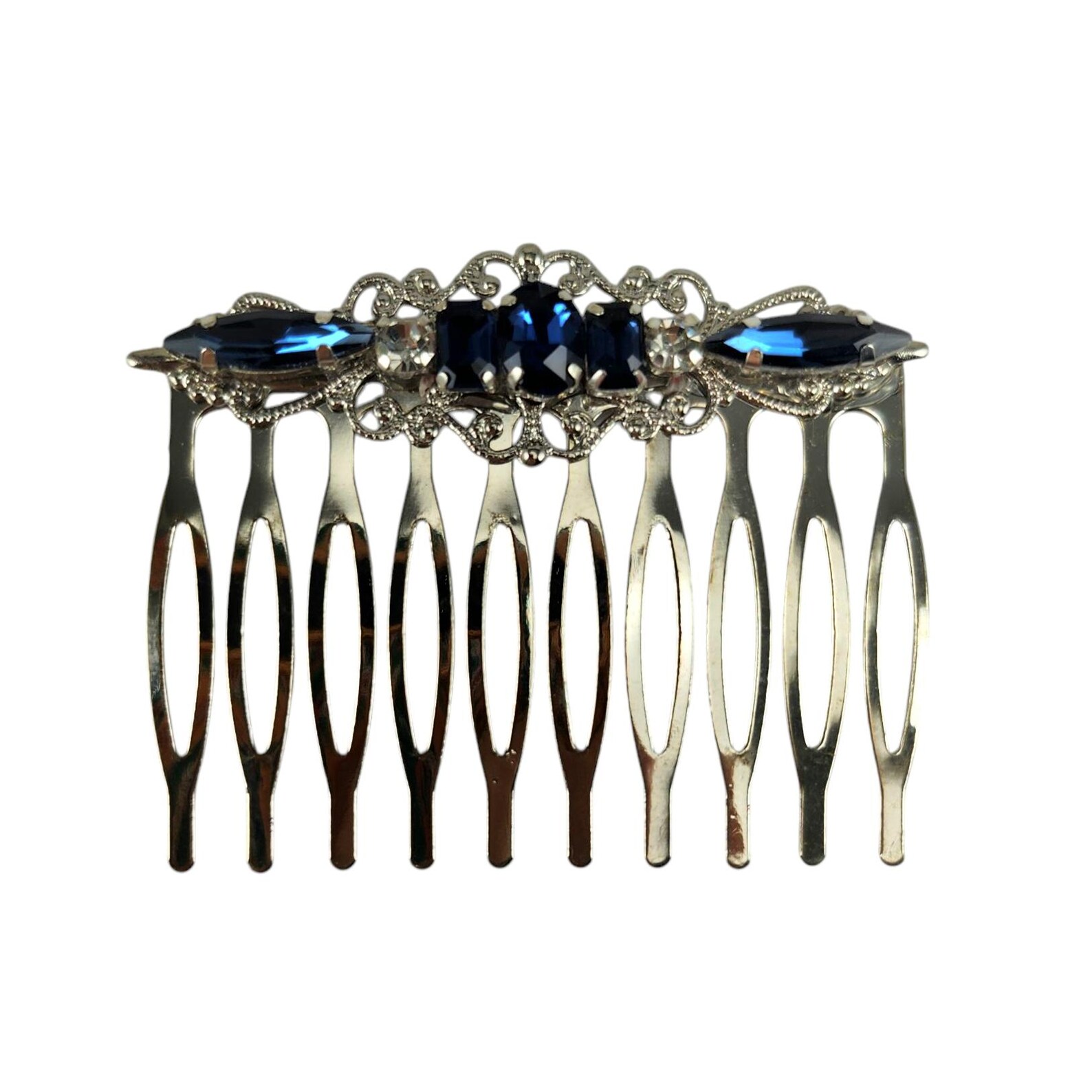 Vintage Style Silver Rhinestone Hair Comb: Filigree Jeweled Hair ...