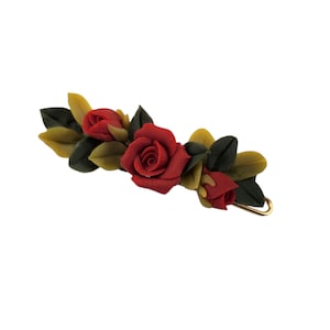 Tiny Red Rose Barrette Vintage Style Red Floral Mini Barrette Clay ...