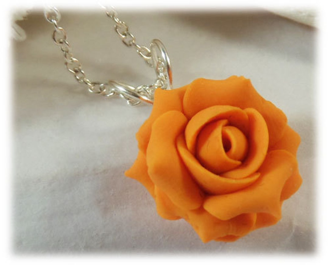Orange Rose Necklace Orange Rose Jewelry Small Orange - Etsy