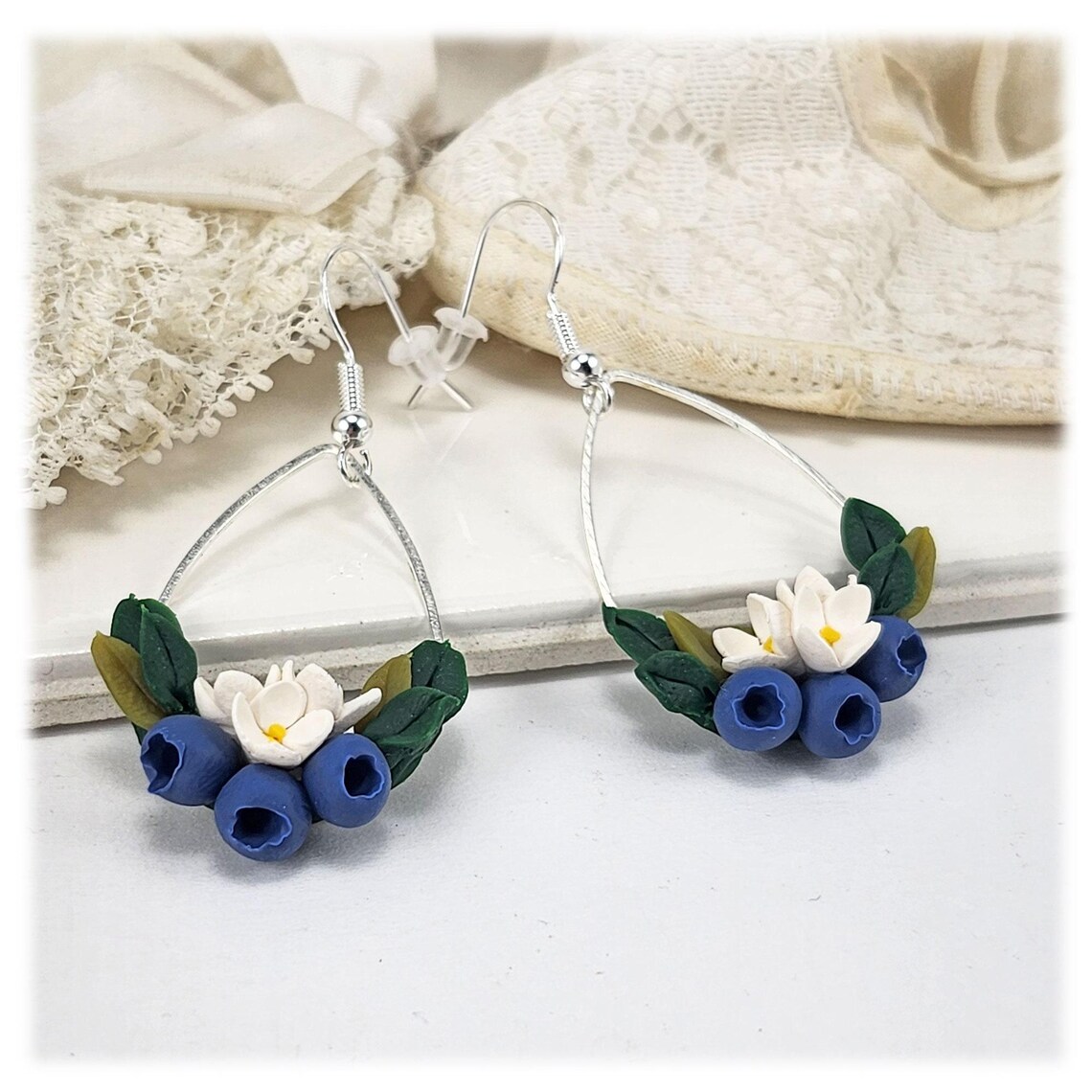 Blueberry Hoop Earrings: Botanical Berry Fruit Jewelry, Sterling Silver ...