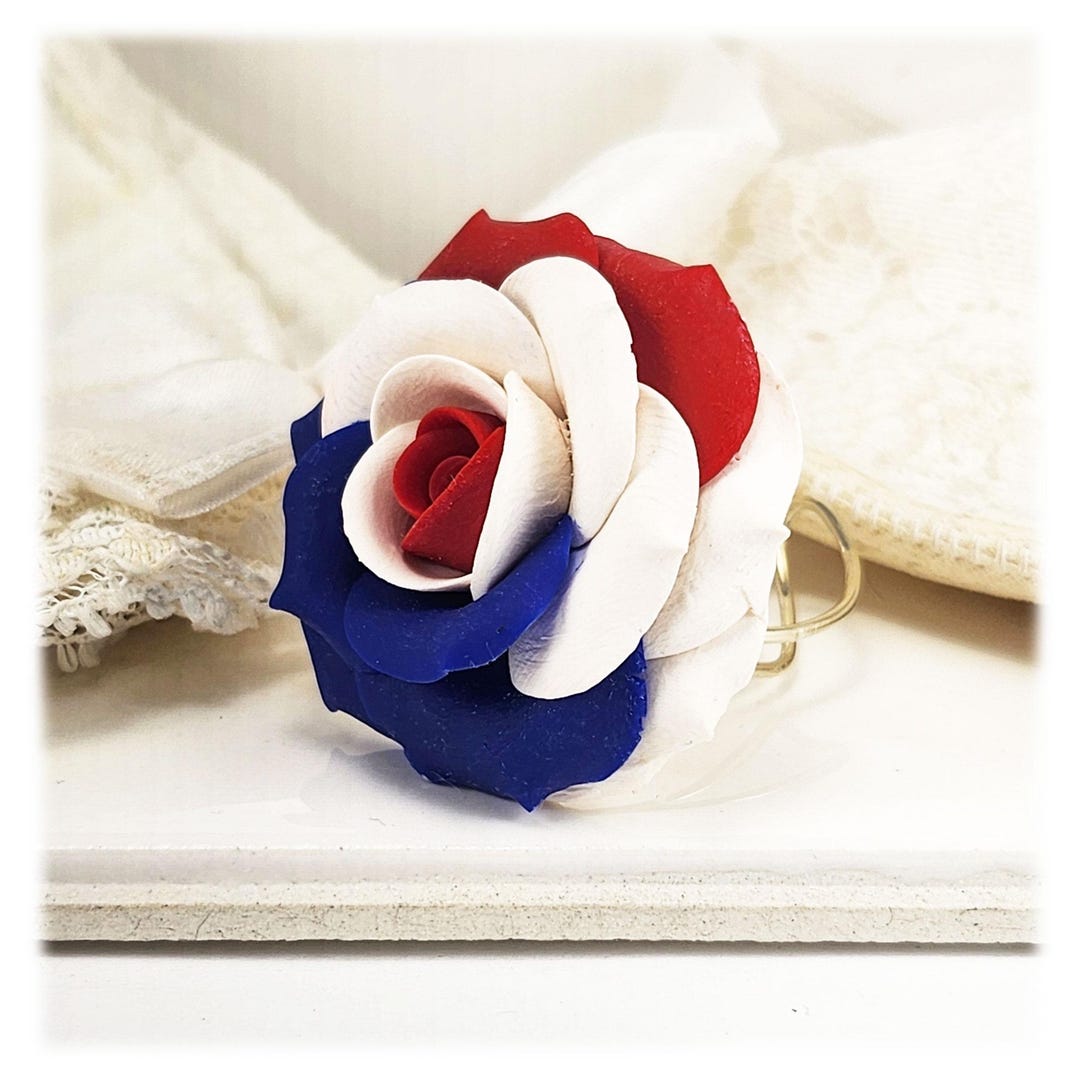 Red White and Blue Rose Ring: Adjustable Sterling Silver July 4 Jewelry ...
