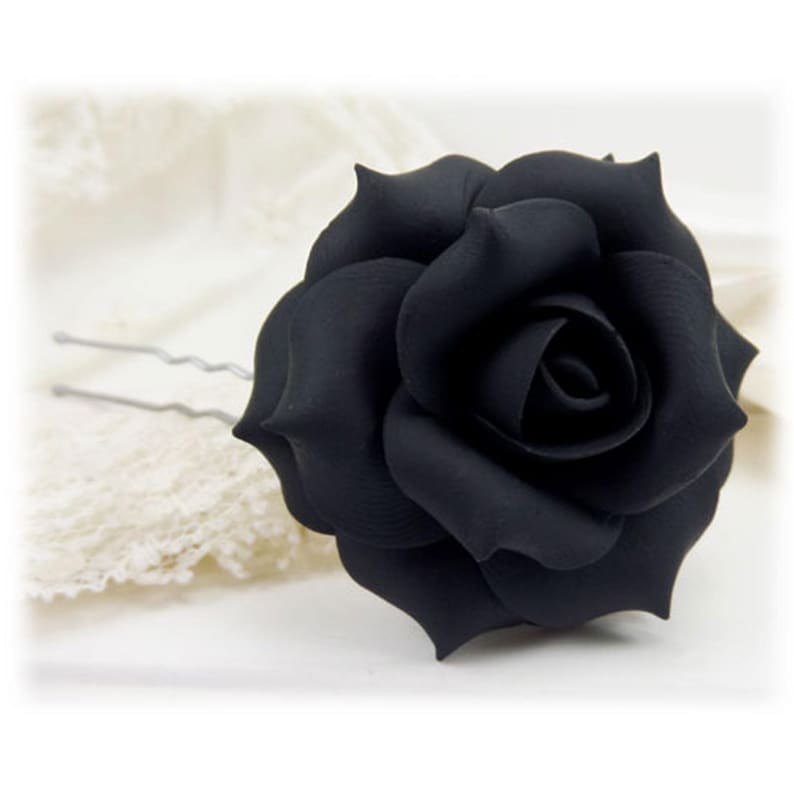 Black Rose Hair Pin Clip: Hand Sculpted Clay Flower, Gothic Wedding (1. ...