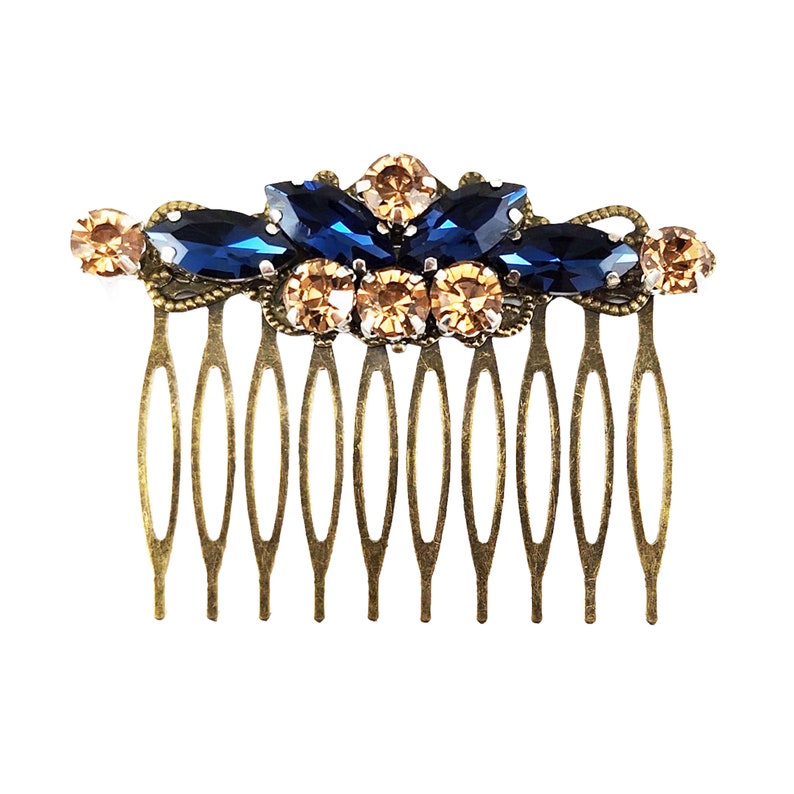 Navy Rhinestone Hair Comb: Vintage Style Bronze Bridal Accessory - Etsy