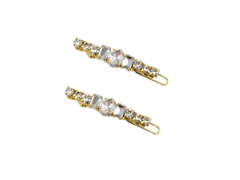 Tiny Gold Rhinestone Barrettes: Elegant Hair Accessories (set of 2) - Etsy