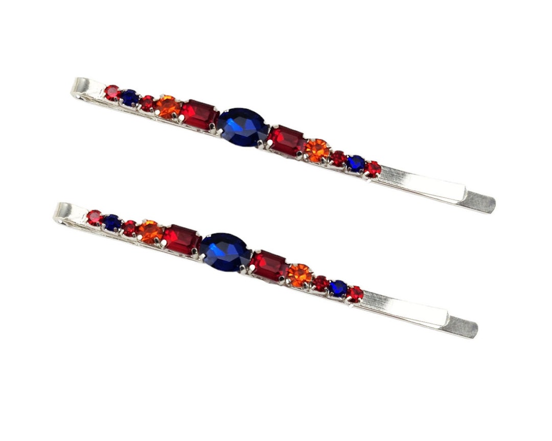 Mediterranean Blue Red Orange Rhinestone Hair Pins Decorative Cobalt ...