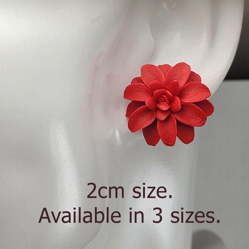 Red Dahlia Stud Earrings or Clip Ons: Hand Sculpted Clay Flower ...
