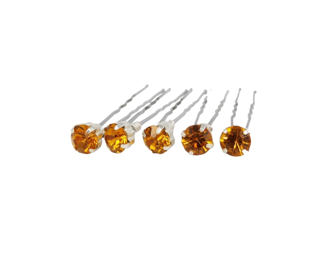 Topaz Rhinestone Hair Pins 5pc: Golden Wedding Hair Accessories (set of ...
