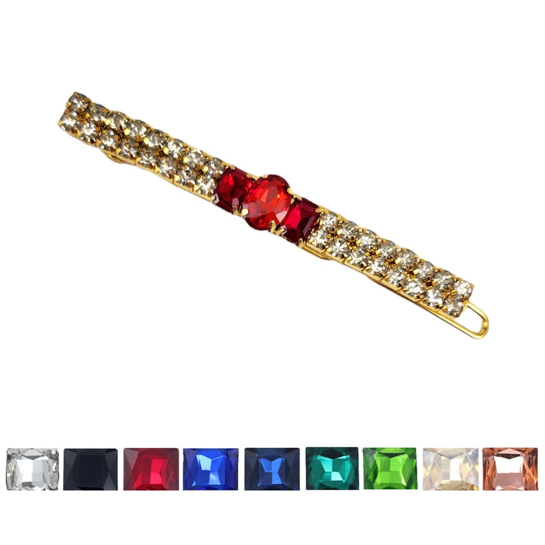 Gold Gem Barrette for Fine Hair Custom Colors Slim Formal Rhinestone ...