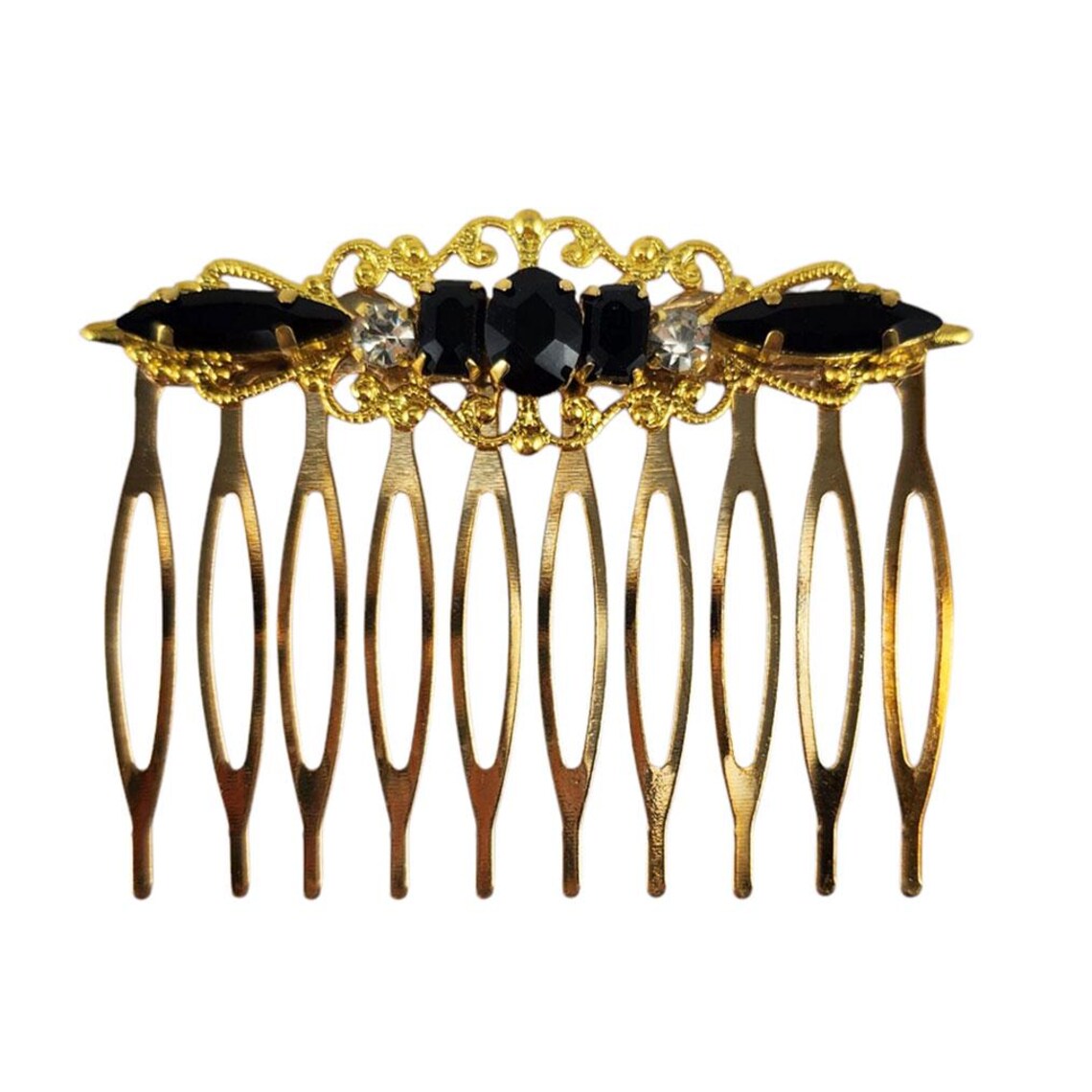 Vintage Style Silver Rhinestone Hair Comb: Filigree Jeweled Hair ...