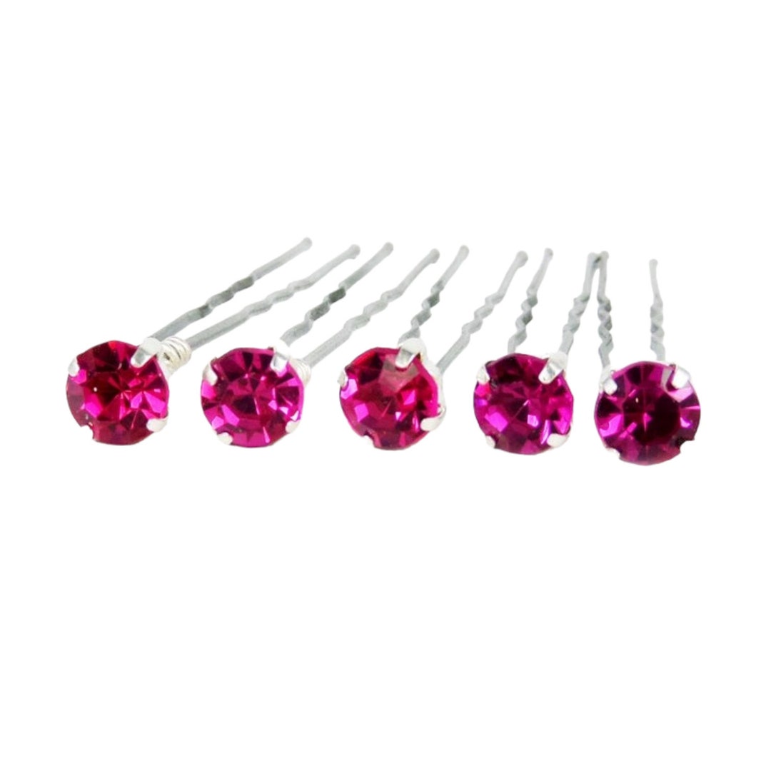 Hot Pink Rhinestone Hair Pins: Fuchsia Wedding Hair Jewelry (set of 5 ...