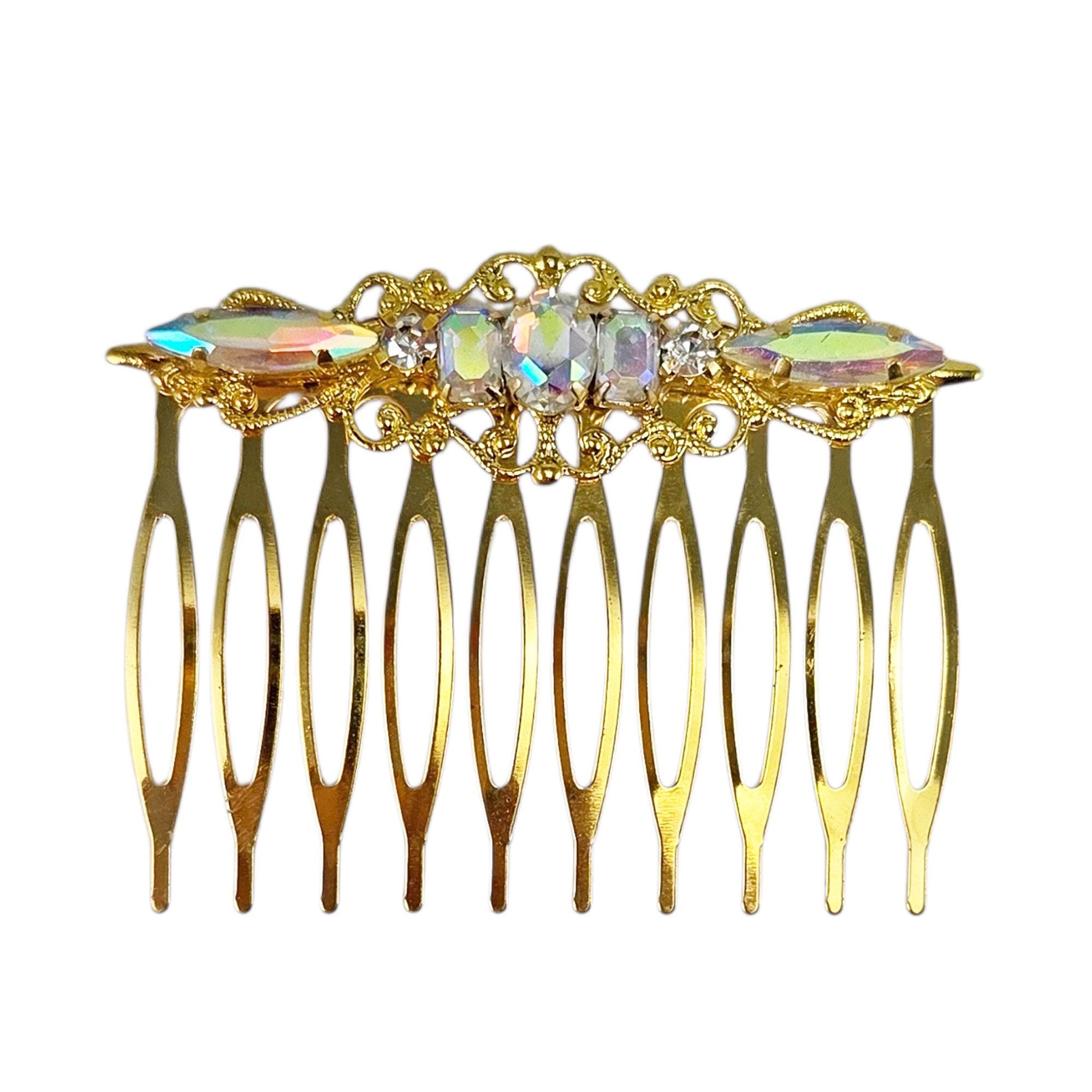 Vintage Style Silver Rhinestone Hair Comb: Filigree Jeweled Hair ...