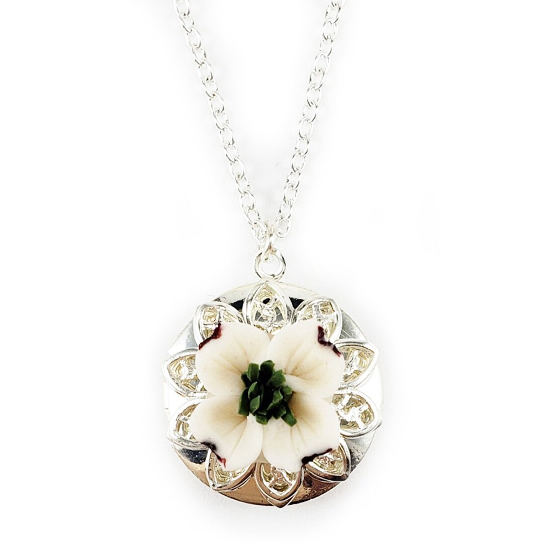 Dogwood Flower Locket: Handmade Polymer Clay Photo Necklace - Etsy