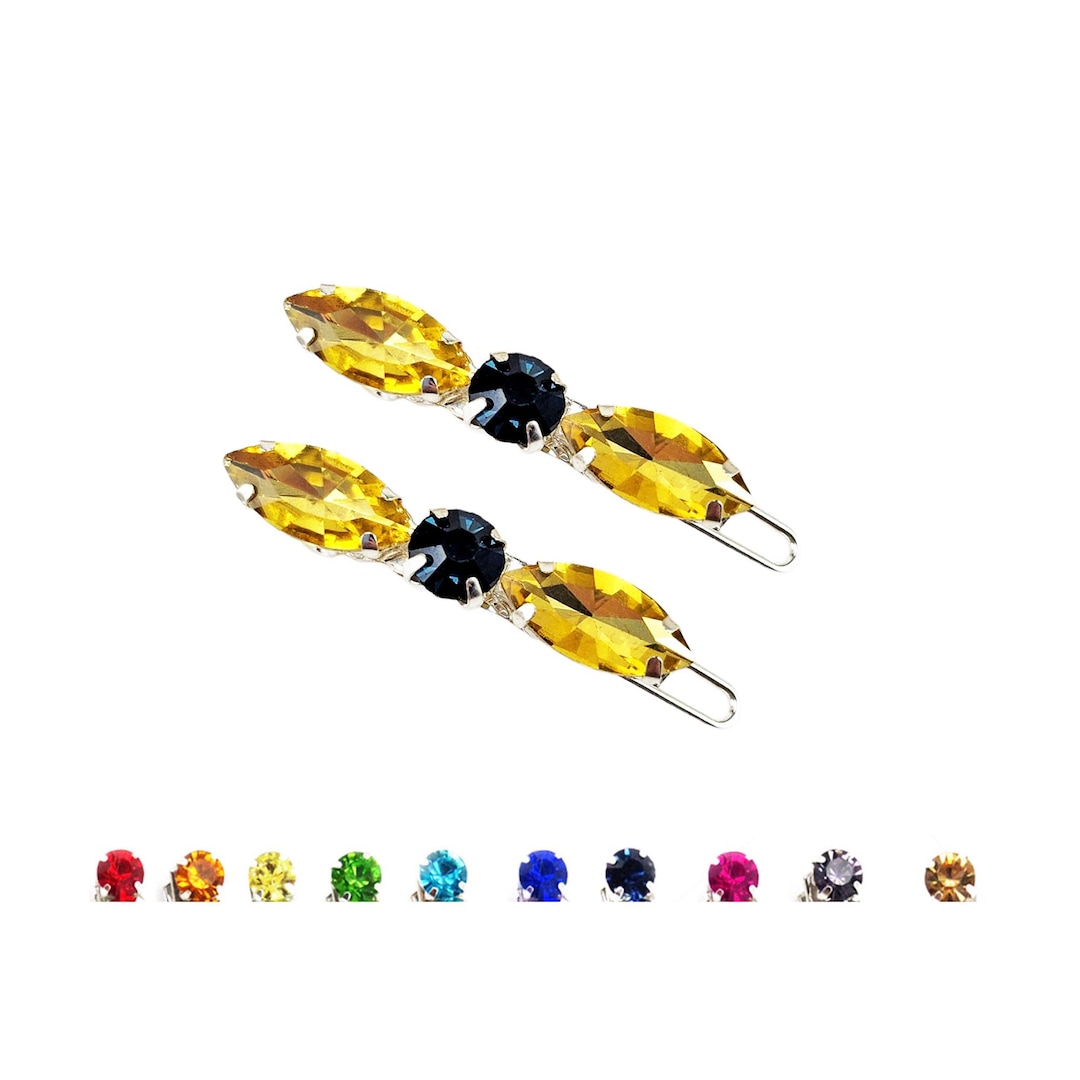 Yellow Rhinestone Mini Barrettes: Elegant Hair Clips (set of 2) - Etsy