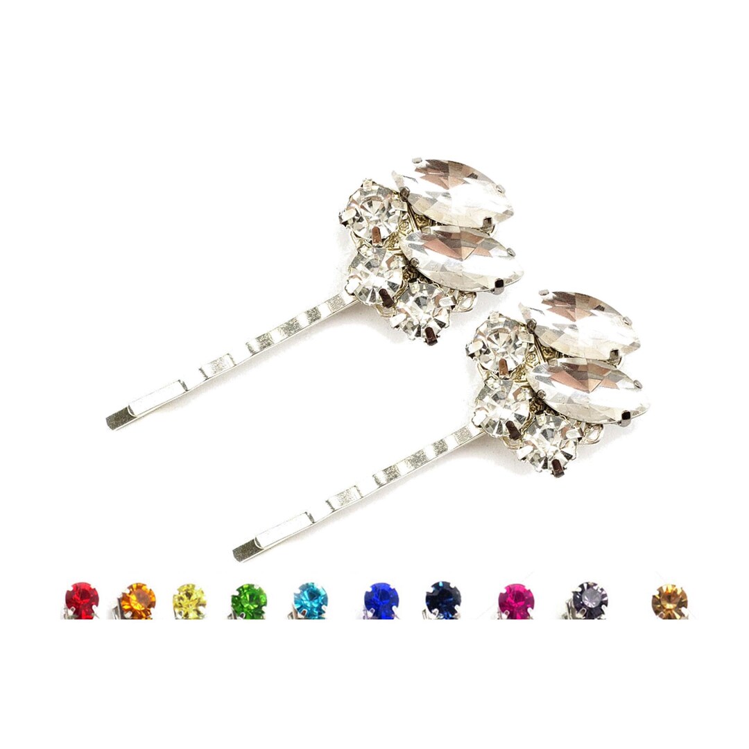 Rhinestone Silver Hair Pins Custom Colors | Silver Wedding Filigree ...