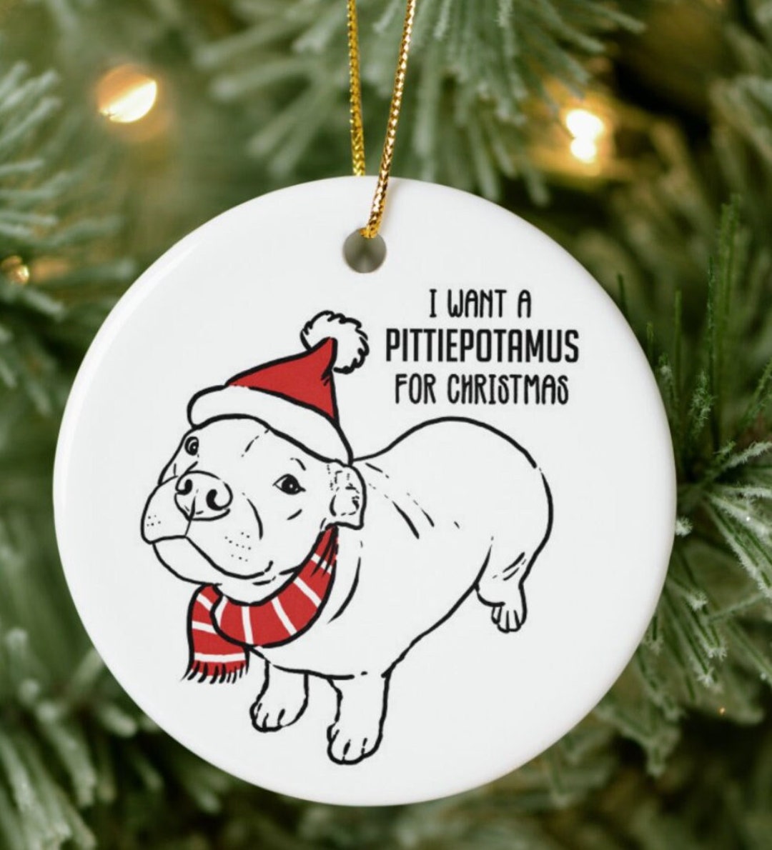 Pittiepotamus Ornament, Funny Pitbull Ornament, Pittiepotamus for ...