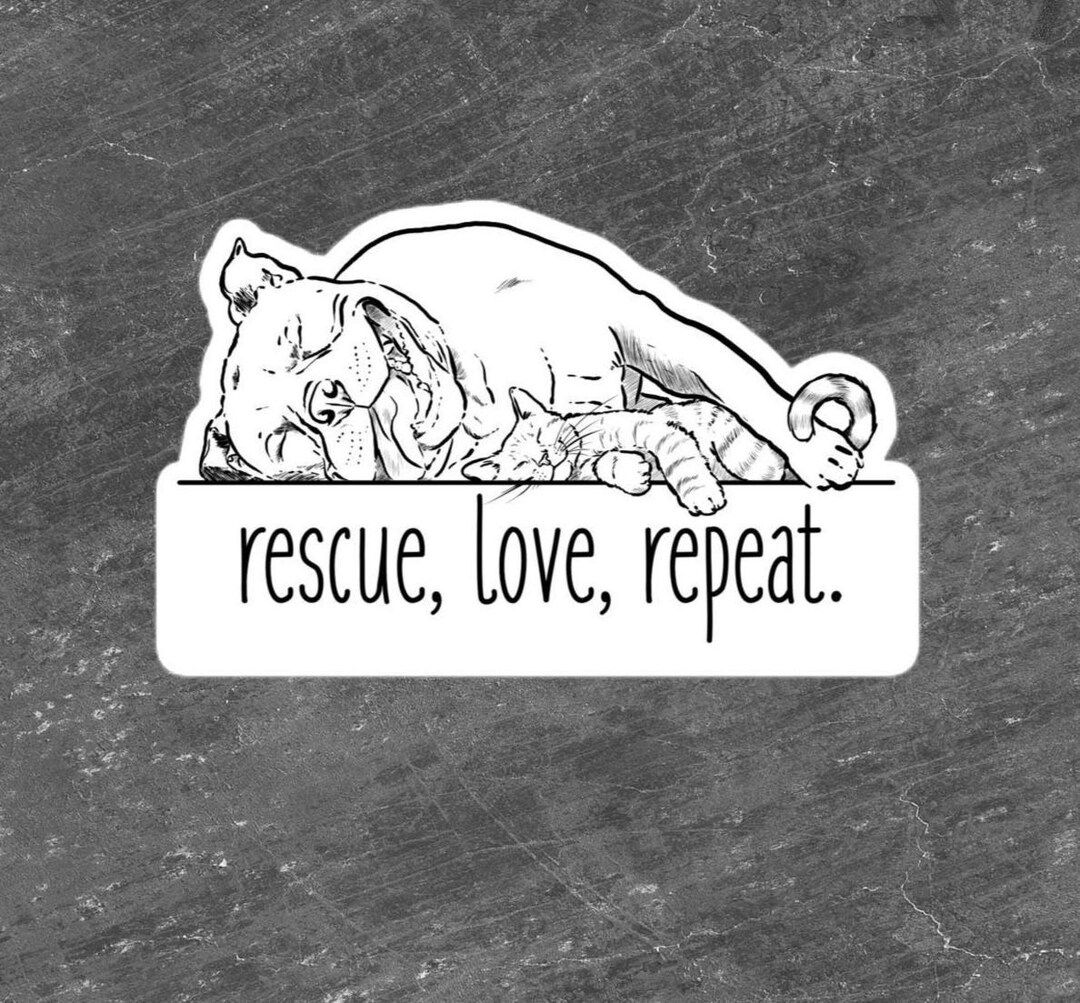 Rescue Love Repeat Sticker, Pittie and Kitty Sticker, Rescue Dog Decal ...