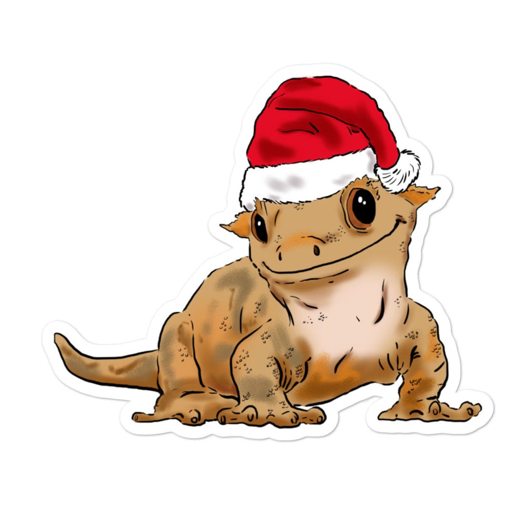 Funny Gecko Sticker, Christmas Crested Gecko, Santa Gecko, Christmas ...