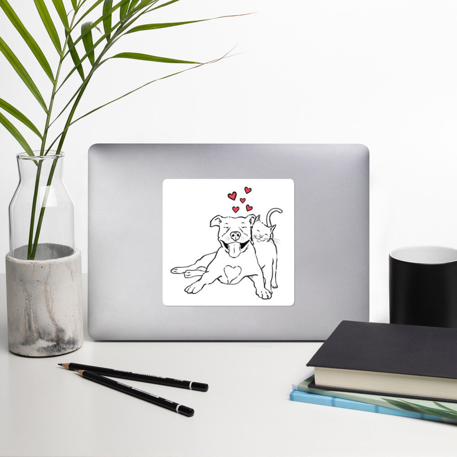 Pittie and Kitty Sticker, Pitbull Mom, Cat Mom, Pitbull Lover, Cats and ...