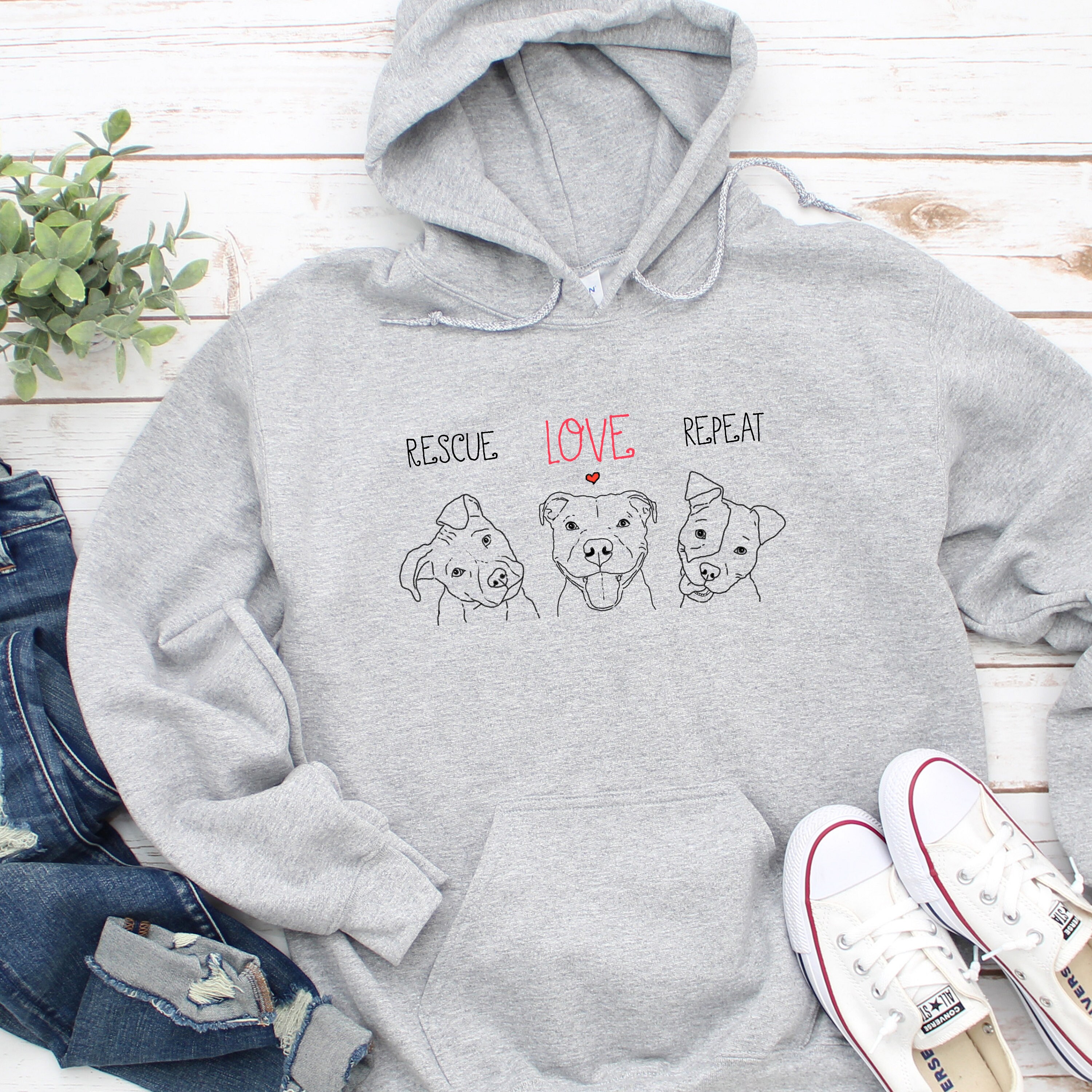 Rescue Love Repeat Hoodie Rescue Dog Hoodie Pit Bull Hoodie | Etsy