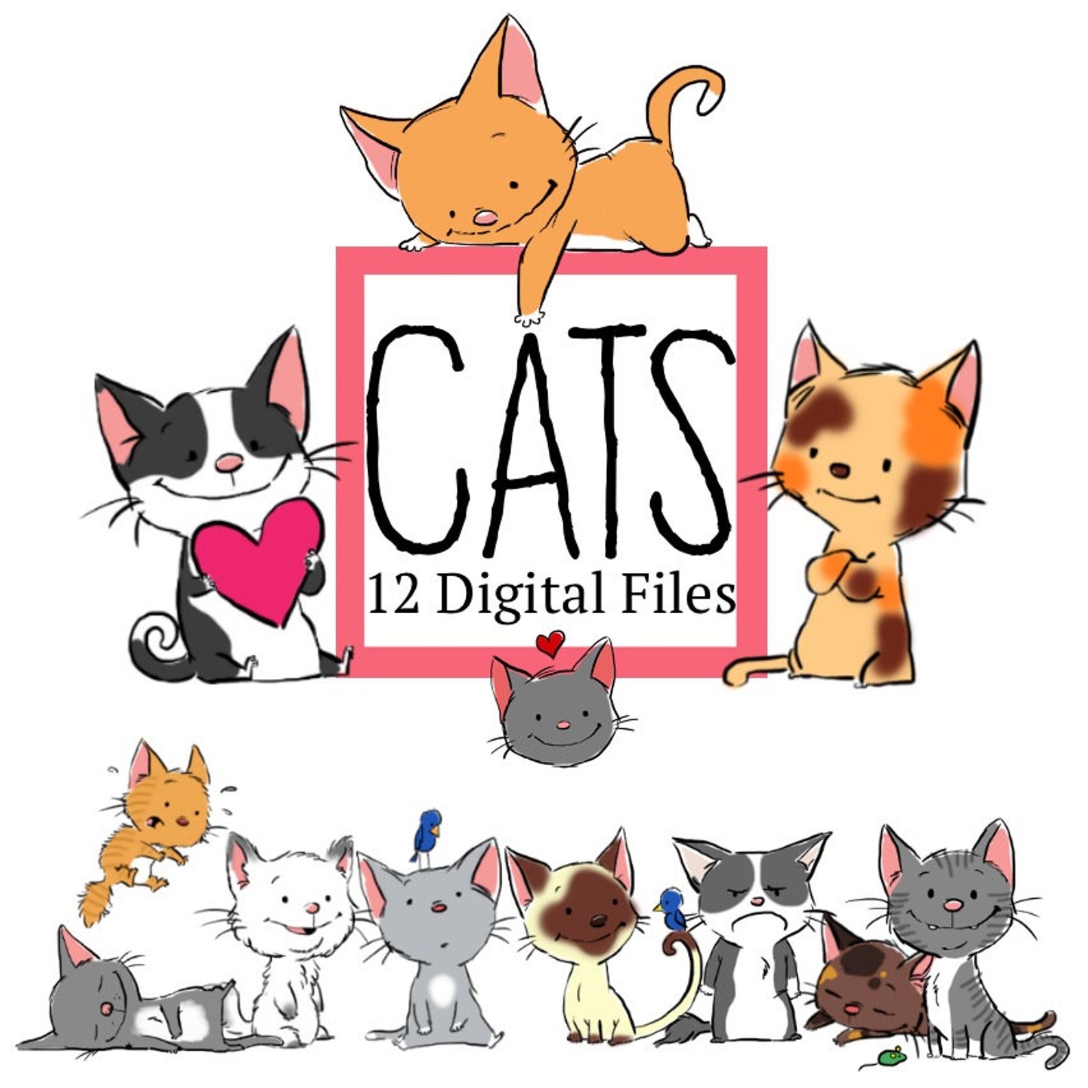 Cat Clipart, Printable, Instant Download, Digital Clipart, Clipart ...