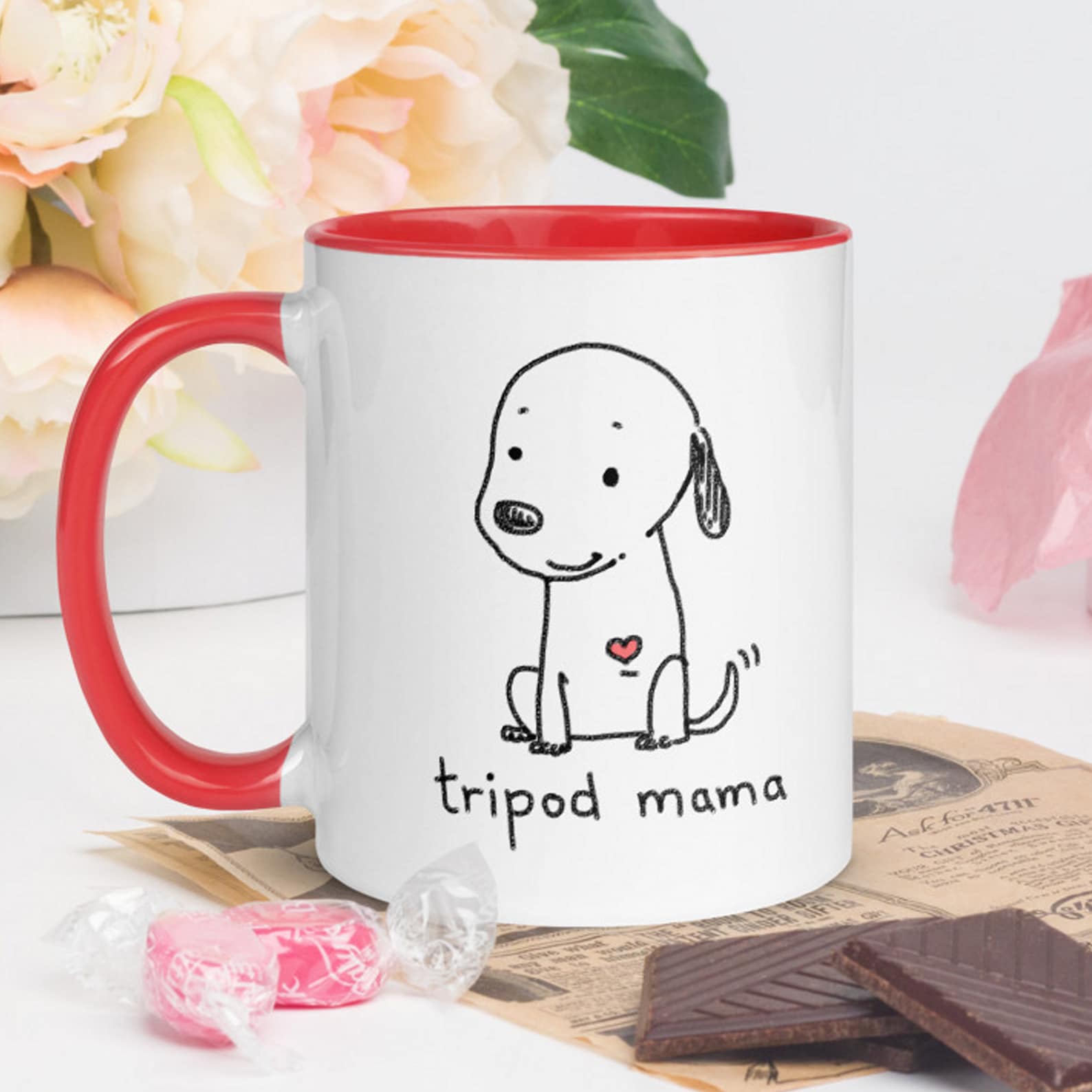 Tripod Mama Mug, Cute Tripaw Puppy, Tripaw Mom, Tri-paw Mama Mug ...