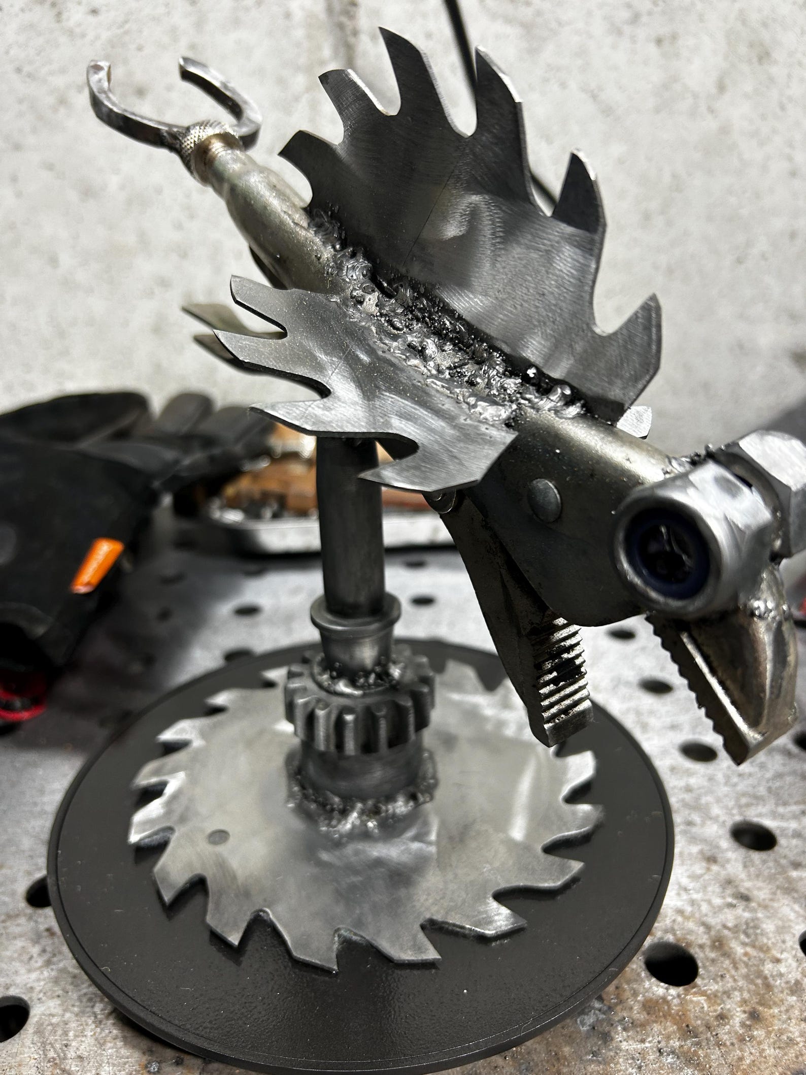 Metal Welded Art, "gary" the Saw Fish With "tony" the Worm. One of a ...