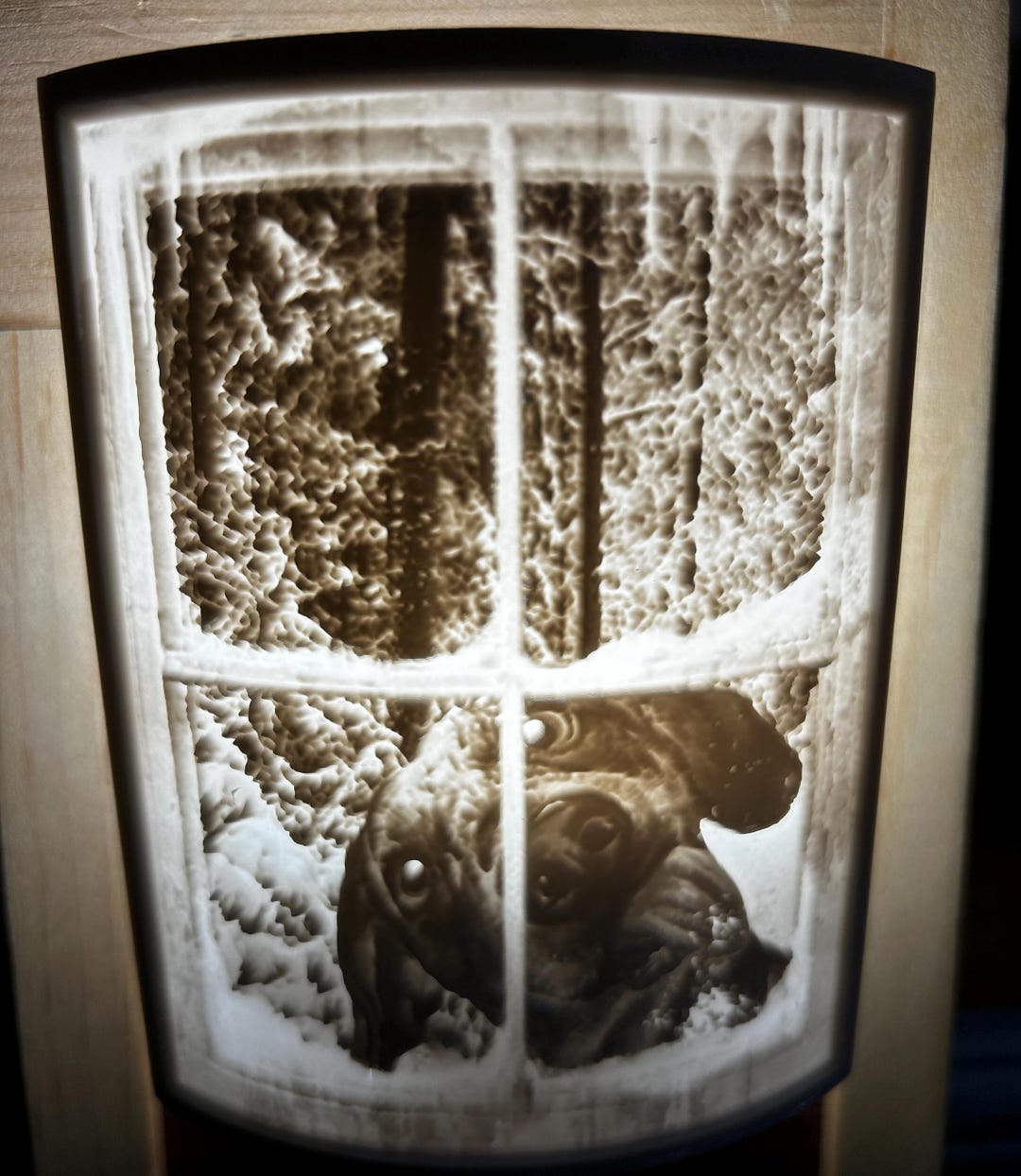 Dog Licking Window in a Snowy Scene Unique Custom Made 3D Lithophane ...