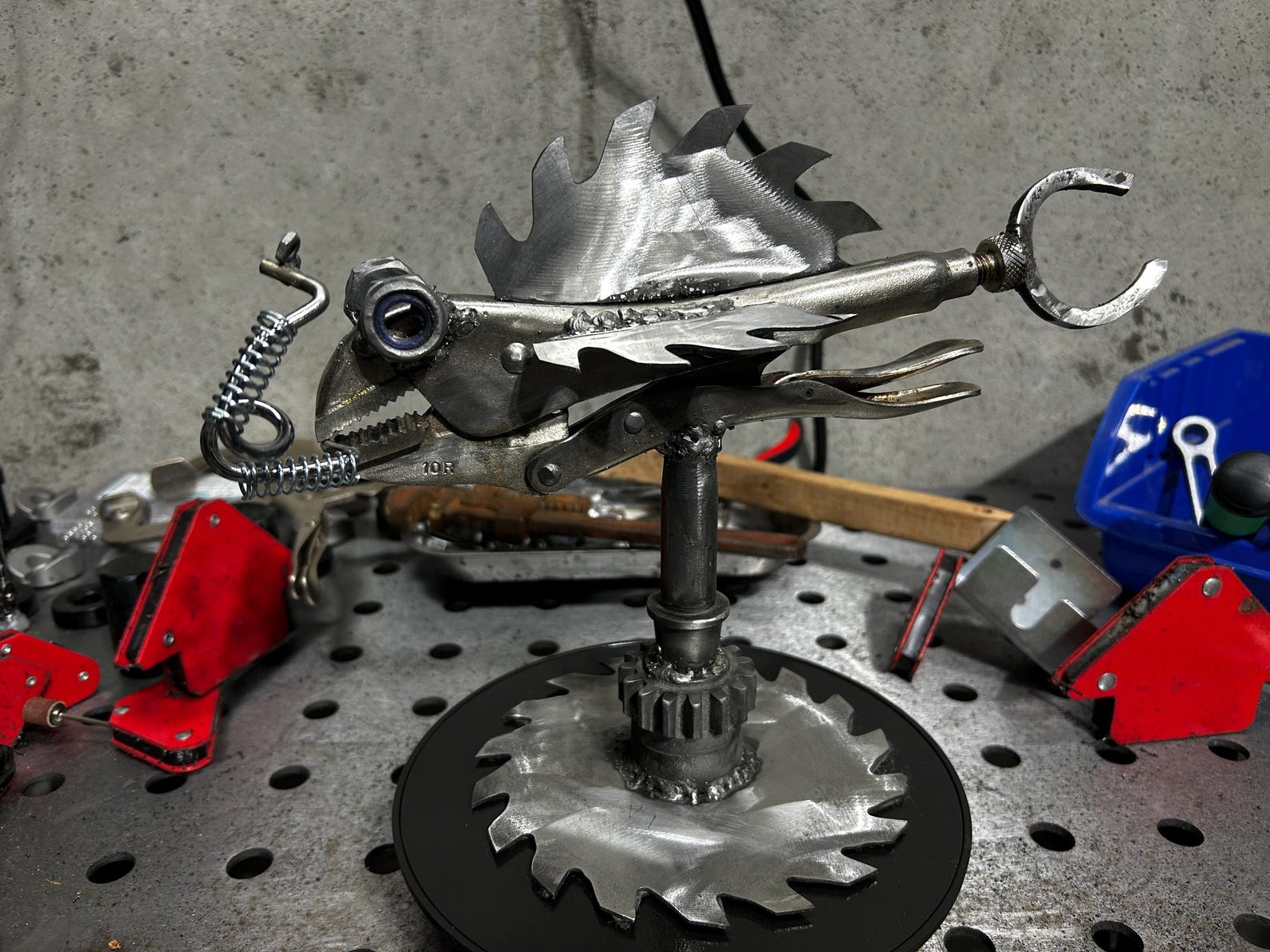 Metal Welded Art, "gary" the Saw Fish With "tony" the Worm. One of a ...