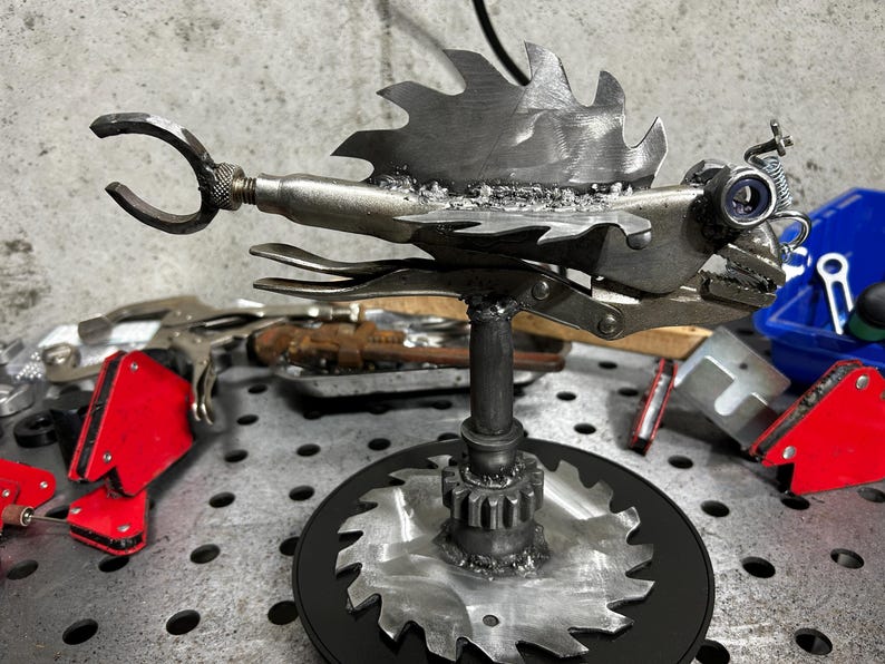 Metal Welded Art, "gary" the Saw Fish With "tony" the Worm. One of a ...