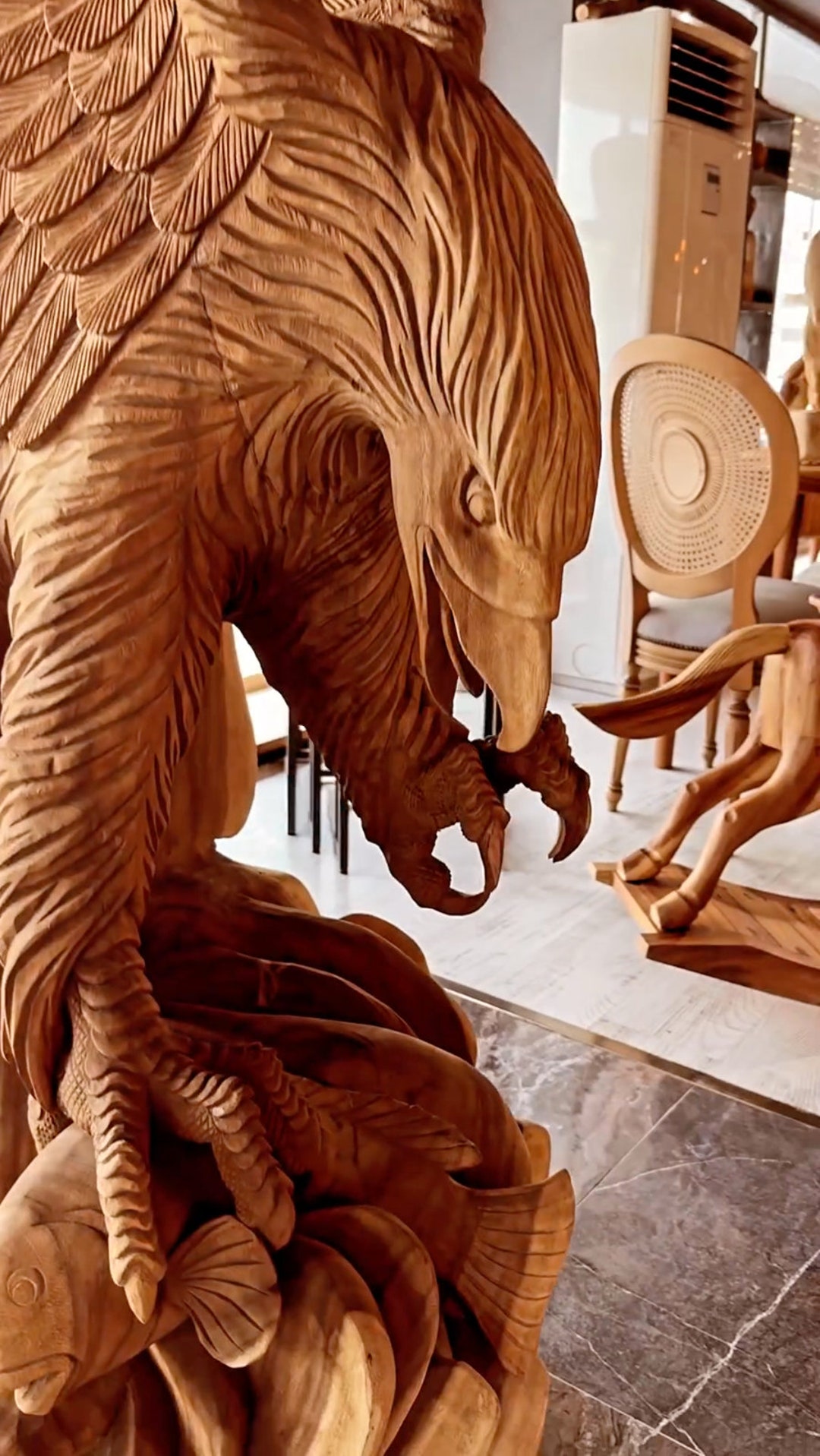 Handmade Rustic Wooden Eagle Sculpture Unique Hand Carved Suar Wood Art ...