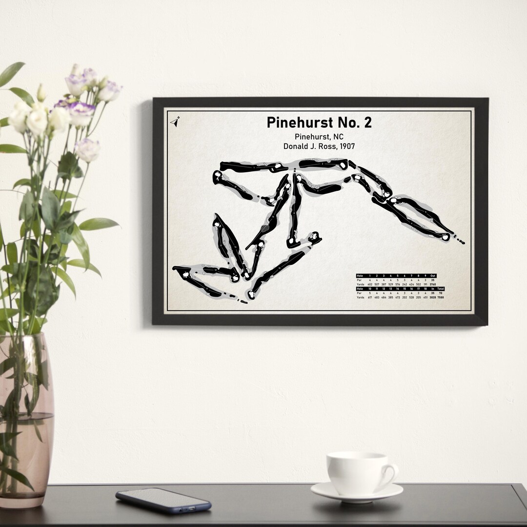 Custom Course Map B&W Fill Framed Artistic Golf Course Map Minimalistic ...