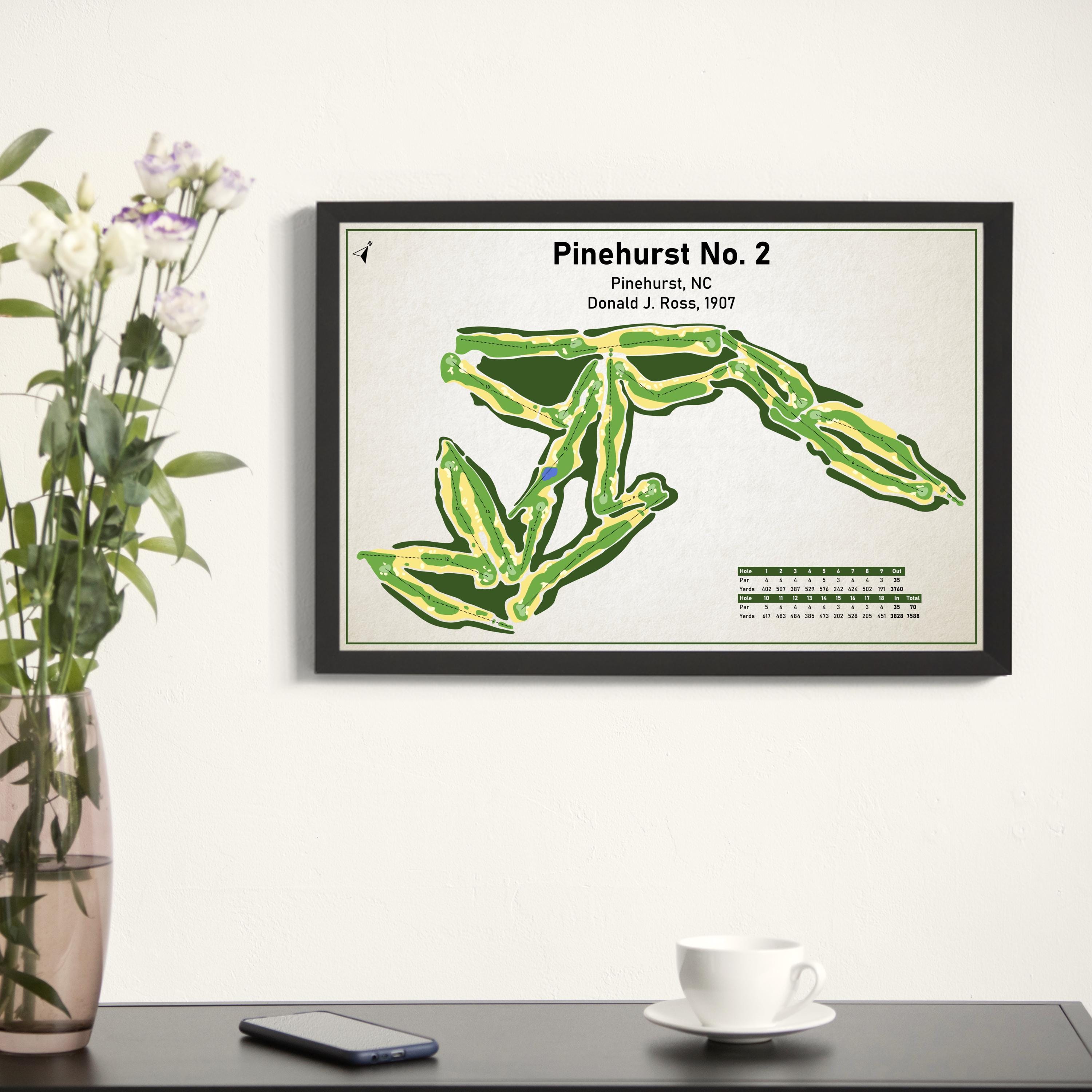 Custom Golf Course Map – Full Color Framed Print With Trees, Wall Art ...