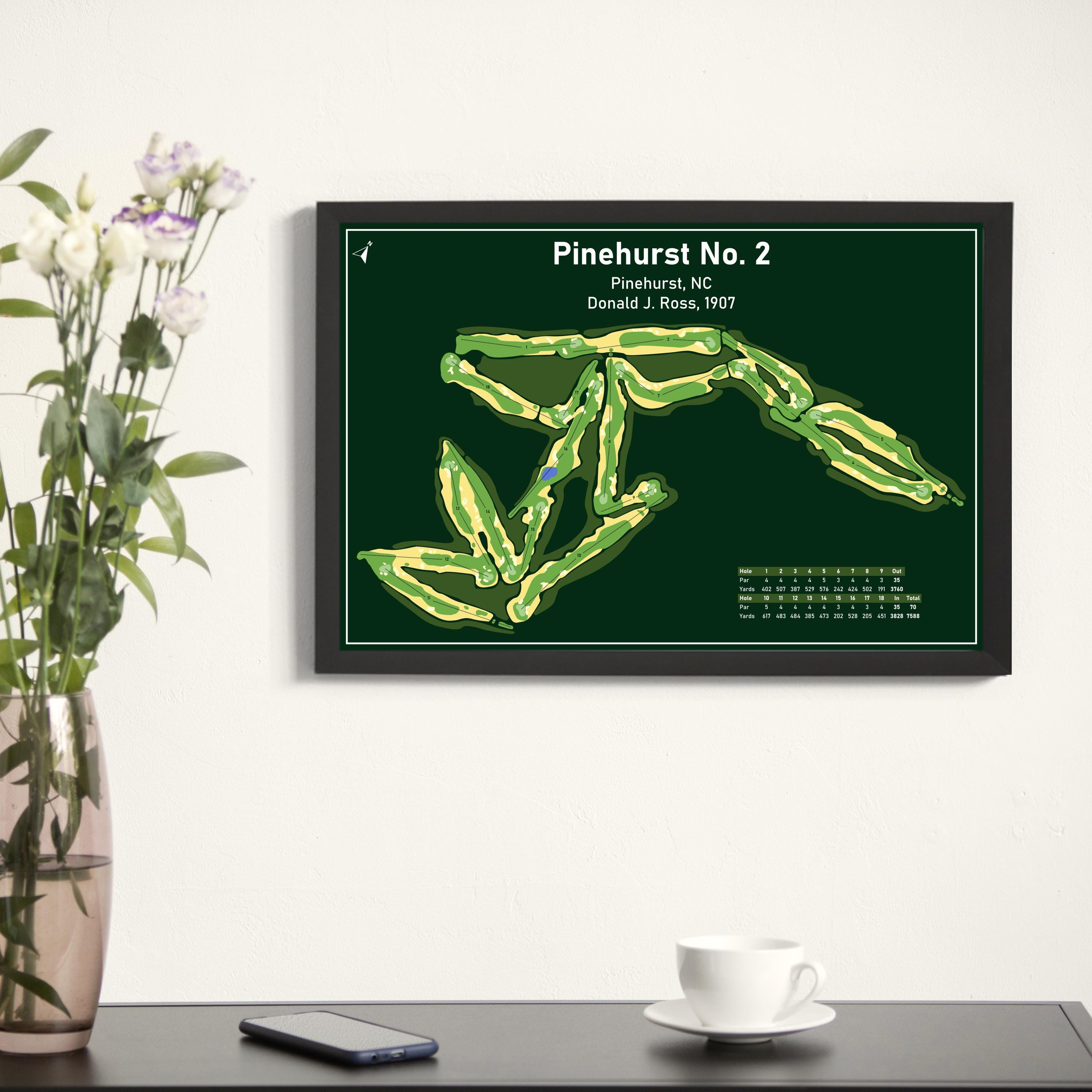 Custom Golf Course Map – Full Color Framed Print With Trees, Wall Art ...