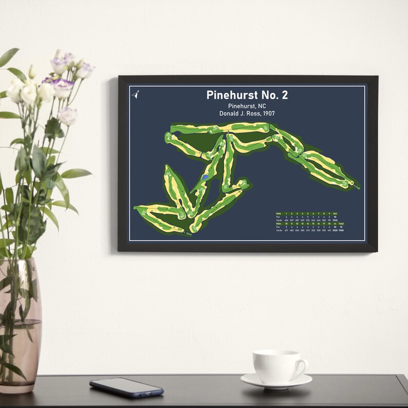 Custom Golf Course Map – Full Color Framed Print With Trees, Wall Art ...