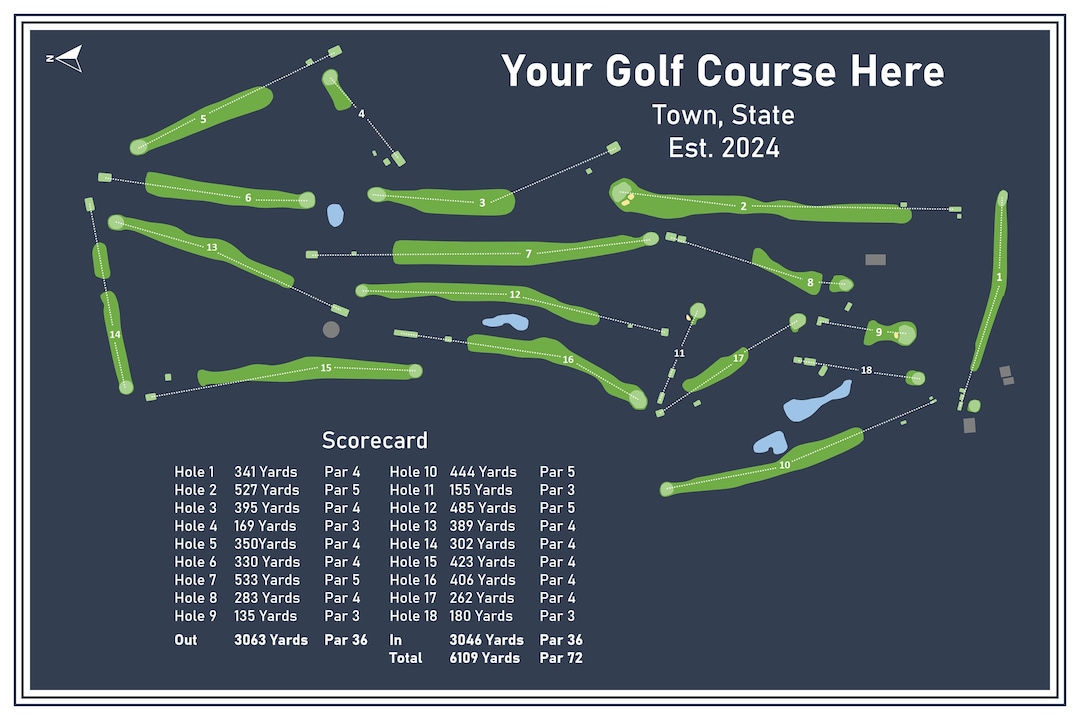 Slate Theme Full Color Custom Artistic Golf Course Map Maps ...
