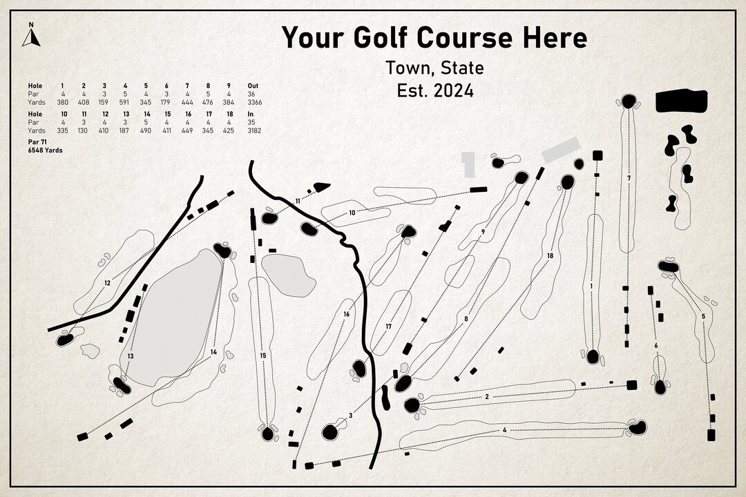 Custom Course Map B&W Line Unframed Artistic Golf Course Map ...
