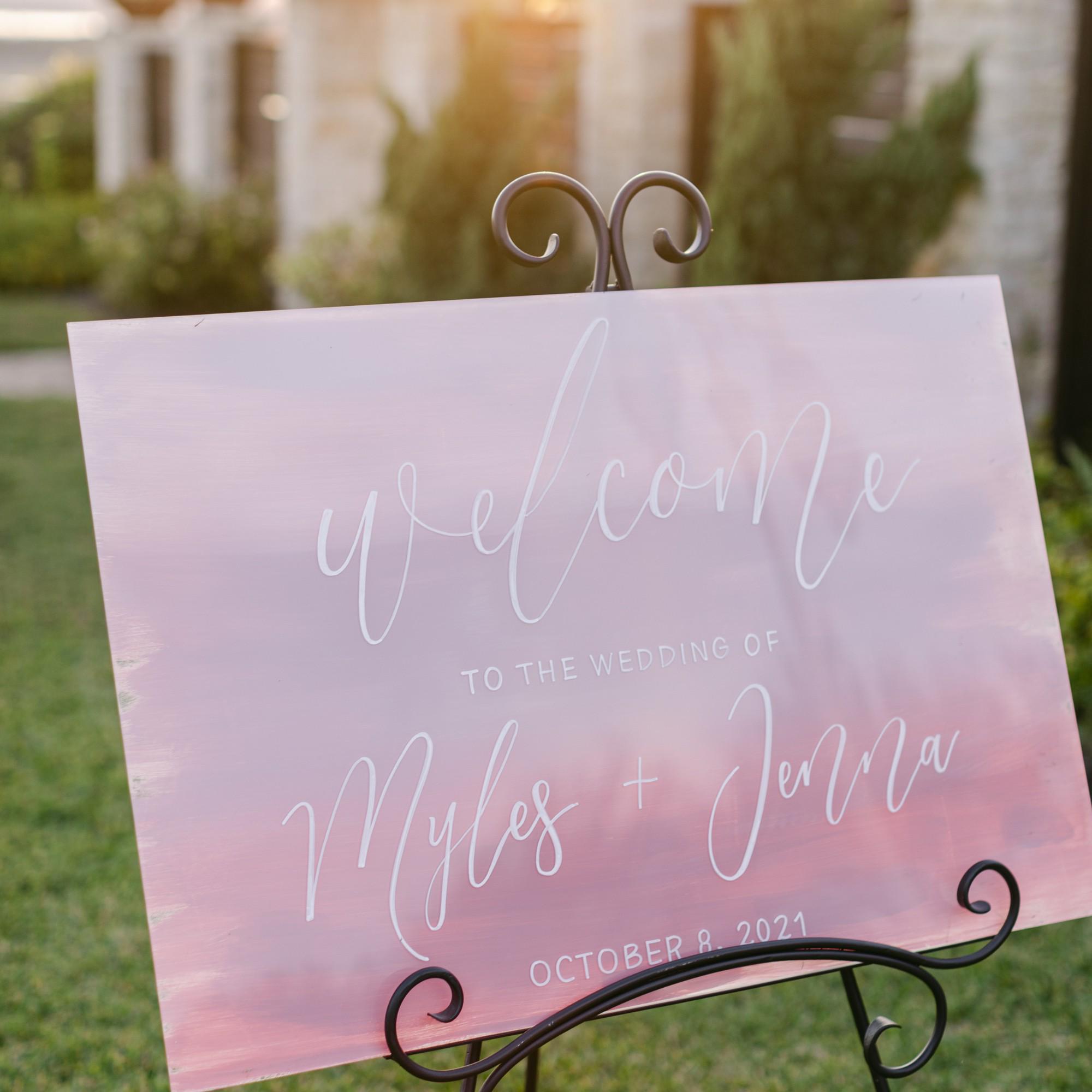 Floral Wedding Welcome Sign: Blush Pink Acrylic With Gold - Etsy