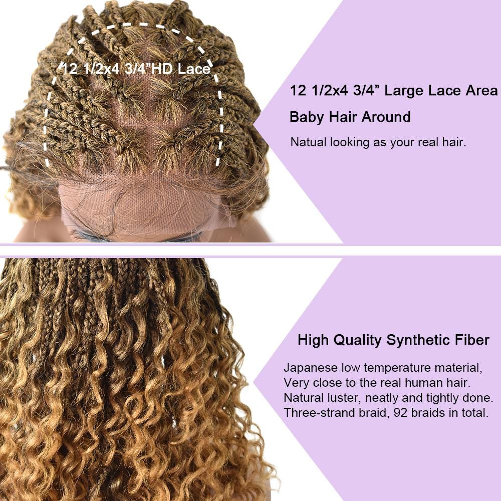 18" Afro Box Hand Braided Wigs for Women With Baby Hair Swiss Lace ...
