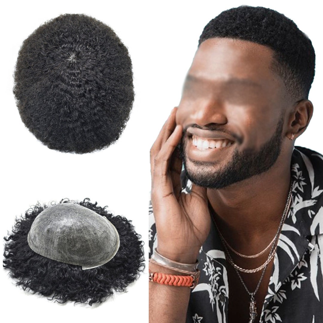 Hair Units for Men Human Hair Replacement System Afro Kinky Curly Mens ...