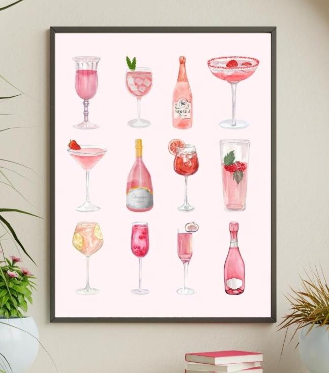 Cute Pink Bar Cart Decor, Pink Drink Print, Trendy College Bar Cart ...