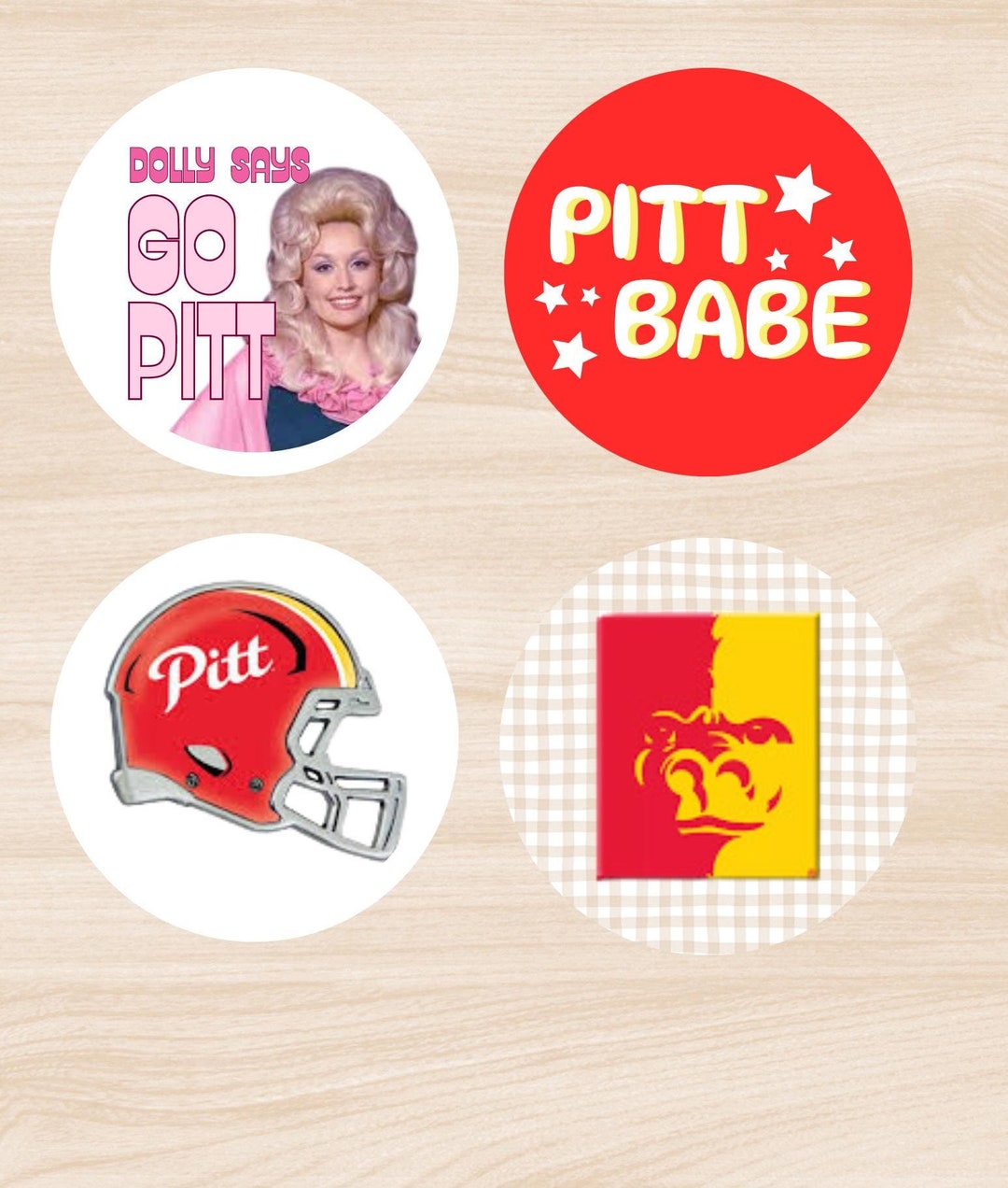 Dolly Says Go Pitt, Pitt Babe, Pitt Helmet, Split Face Button, Gorilla ...