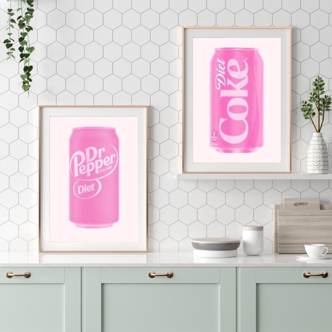 Pink Diet Coke and Diet Dr Pepper Set, Trendy Kitchen Decor, Pink Wall ...