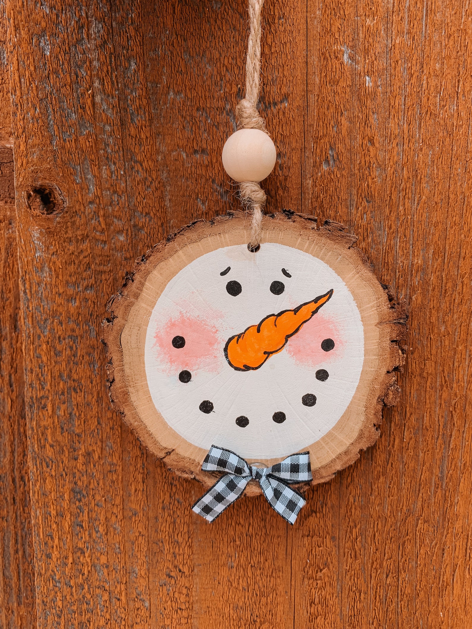 Christmas Handpainted Ornament - Rustic Wood Round (snowman, Santa ...