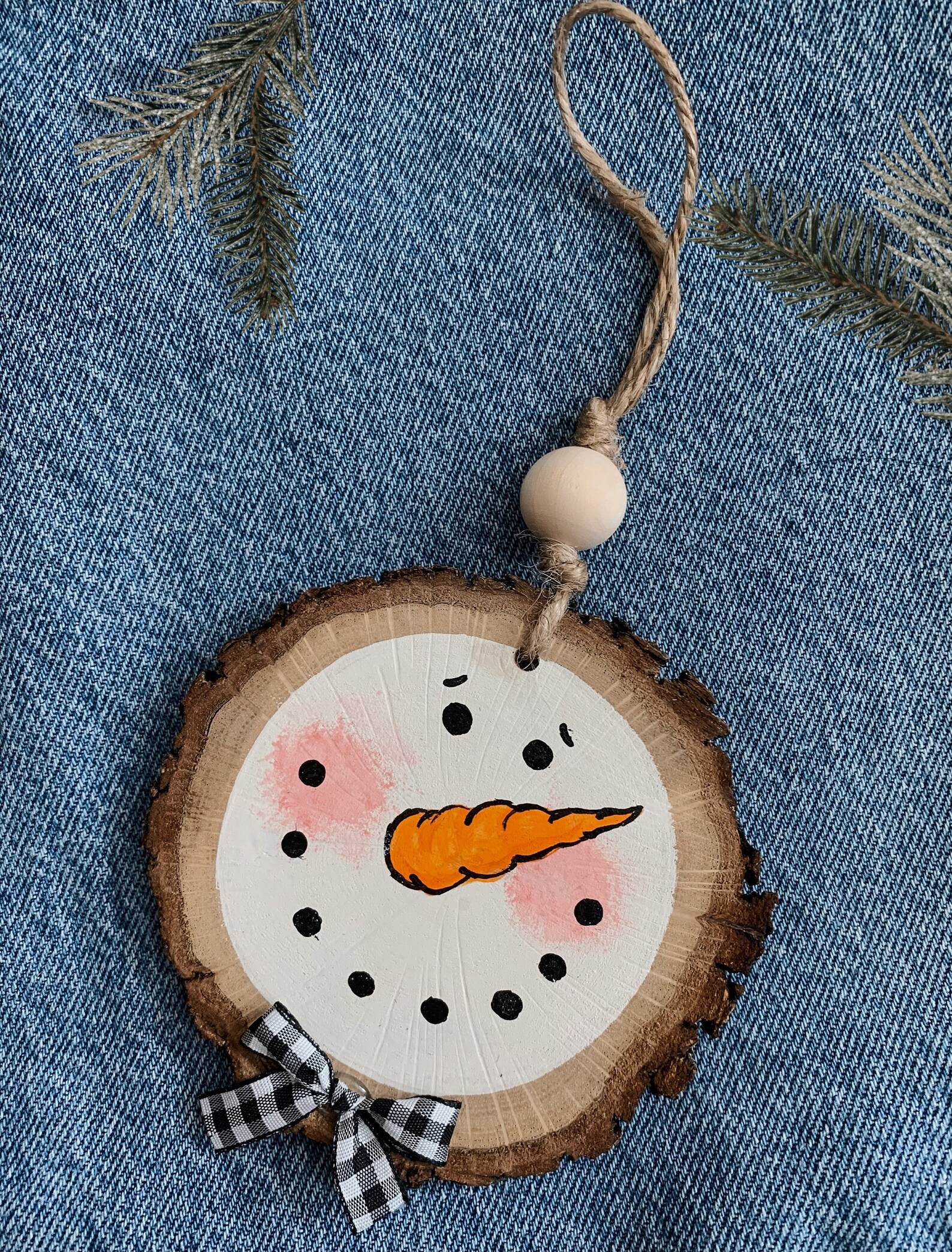 Christmas Handpainted Ornament - Rustic Wood Round (snowman, Santa ...
