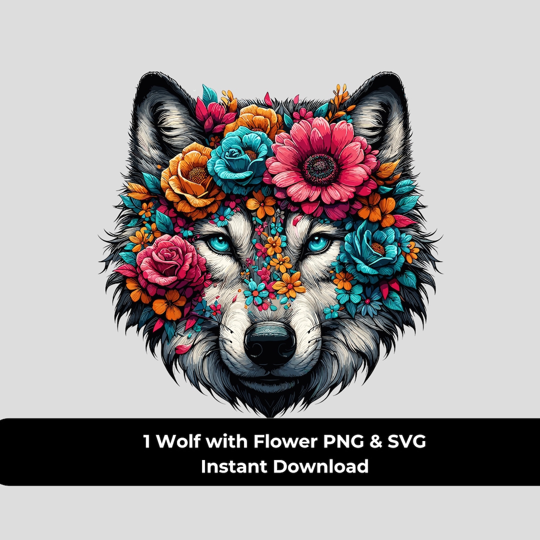 Wolf With Flower SVG PNG - Wolf Face Bundle - Perfect for a Tumbler ...