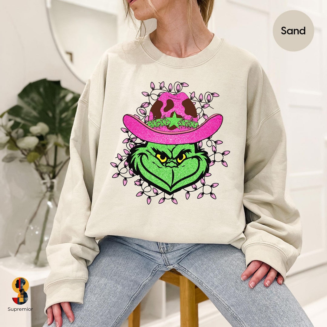 Cowboy Grinch Shirt, Stitch and Grinch T-shirt, Pink Hat Christmas ...